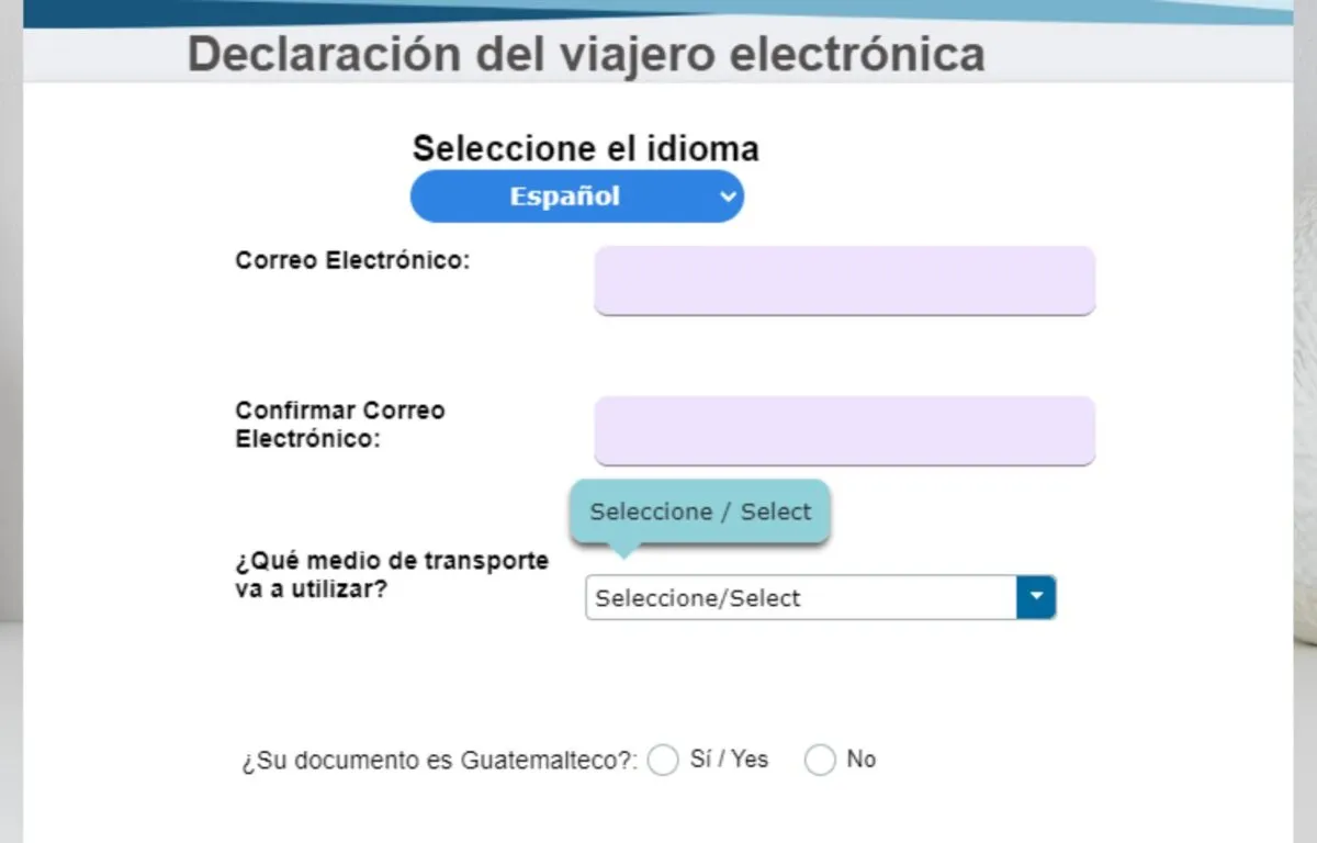 Formulario migración Guatemala Aeropuerto